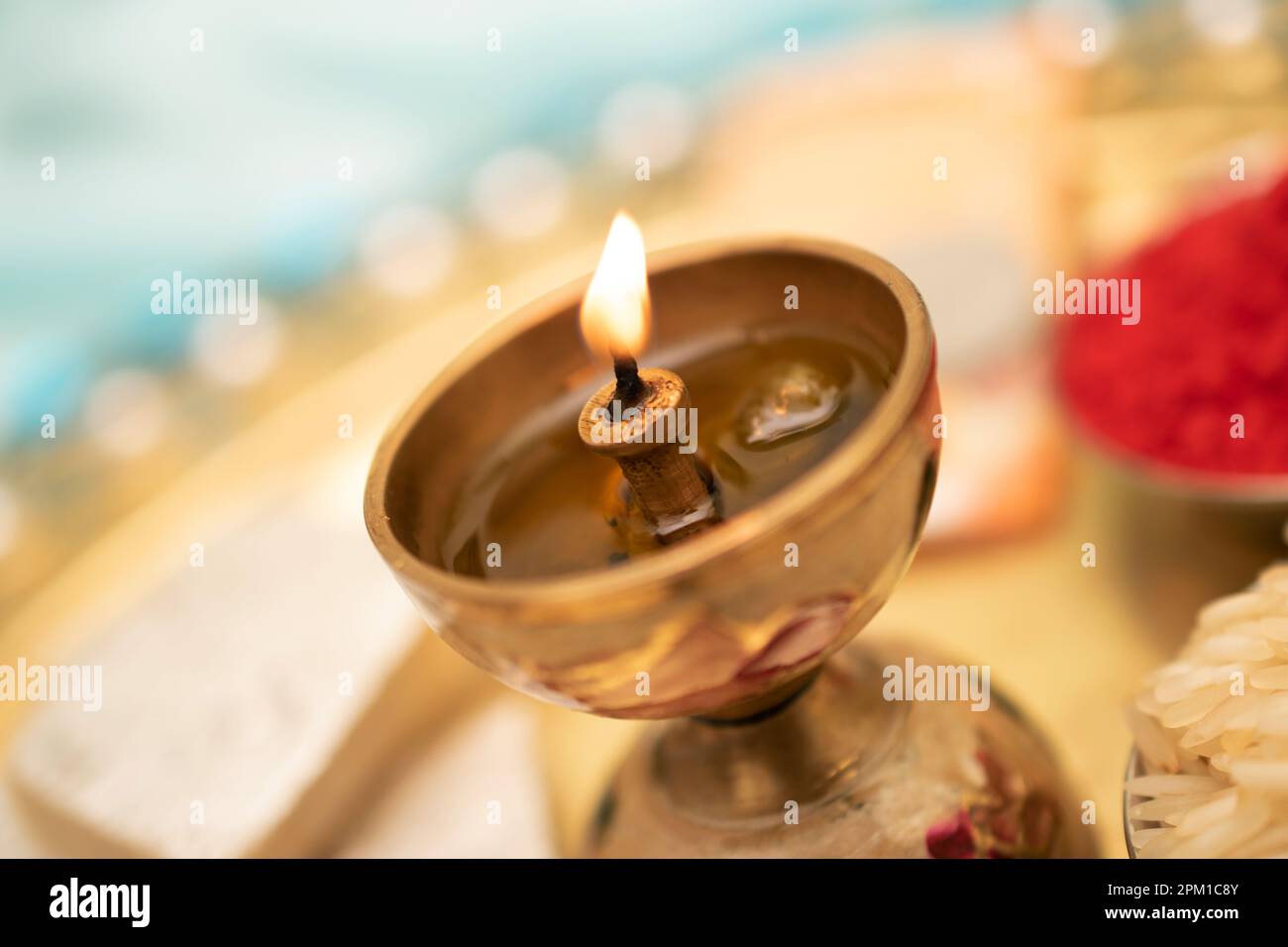 Closeup of diya bati at pooja thali Stock Photo - Alamy
