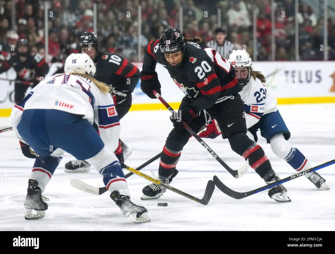 Canada forward Sarah Nurse (20) cuts to the middle against United ...
