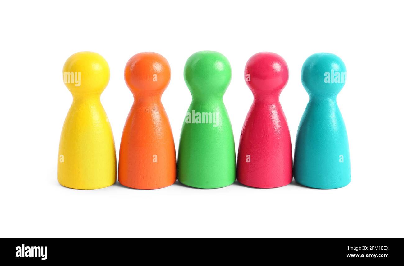 Colorful pawns on white background. Social inclusion concept Stock ...