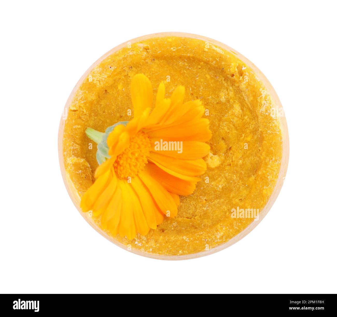 Yellow solid shampoo bar and flower isolated on white, top view. Hair ...