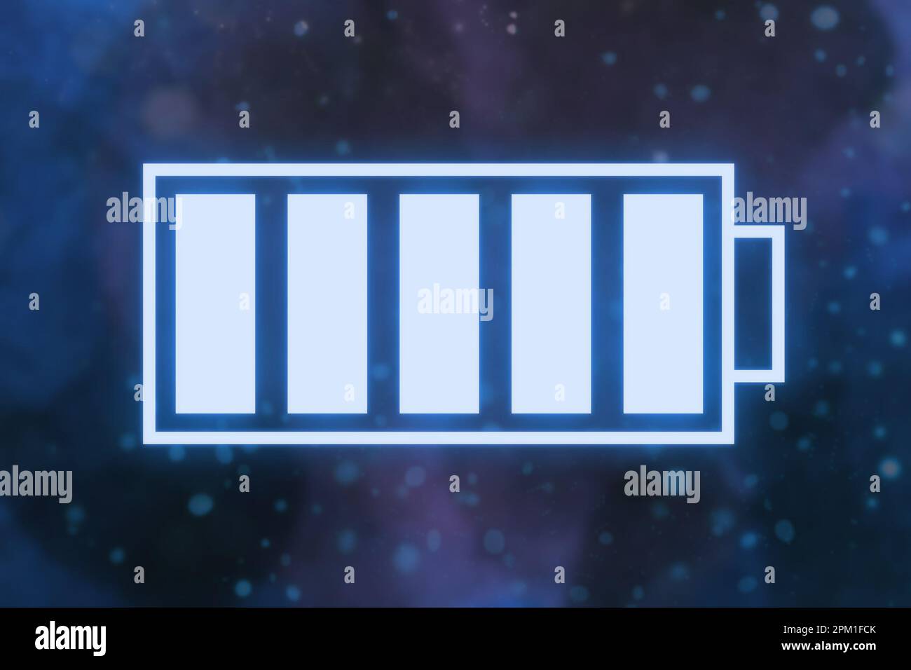 Fully charged battery on blue background. Illustration Stock Photo - Alamy