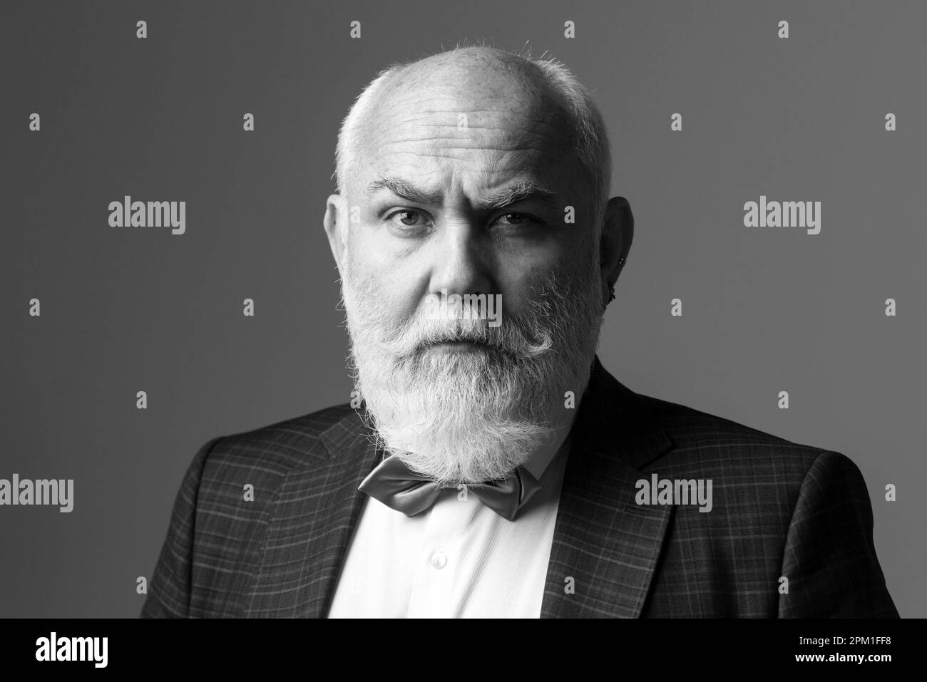 Senior Man in Suit. Head and shoulders portrait of a bearded middle ...