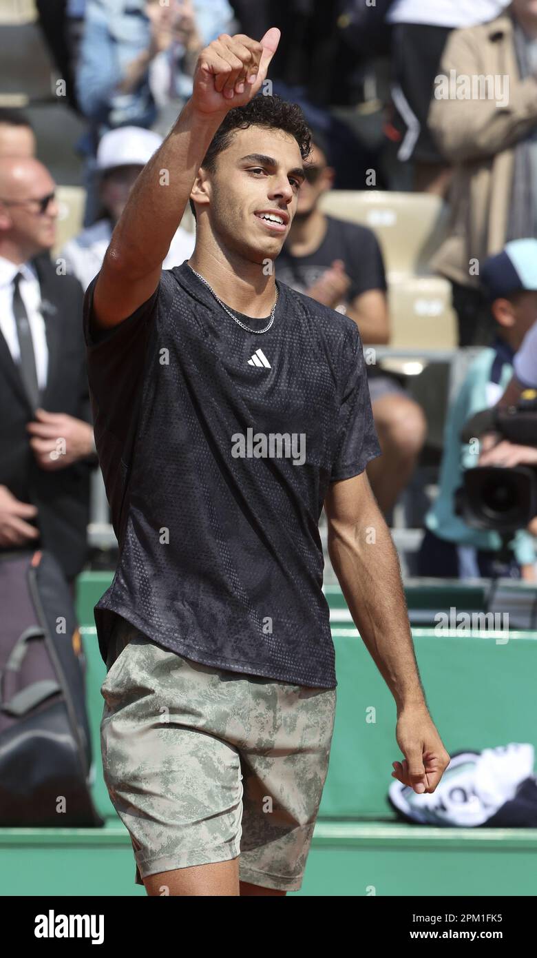 Francisco Cerundolo of Argentina celebrates his first round victory ...