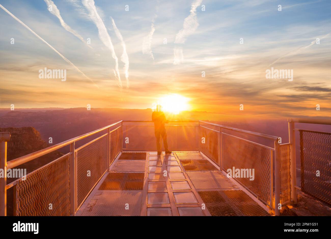 Man on the suspension bridge in Barrancas mountains, Mexico Stock Photo ...