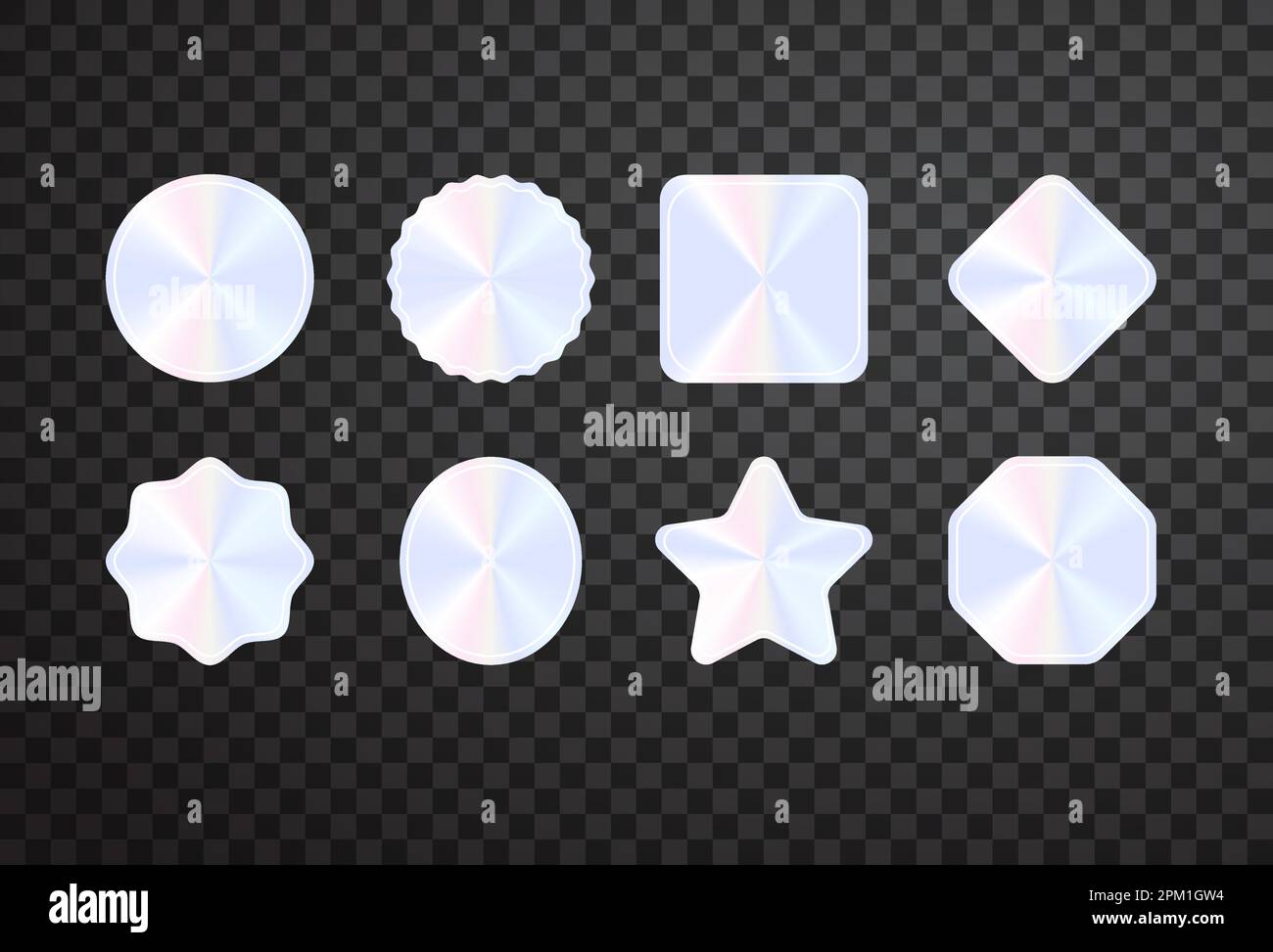 Set of silver holographic stickers with white frames. Vector ...