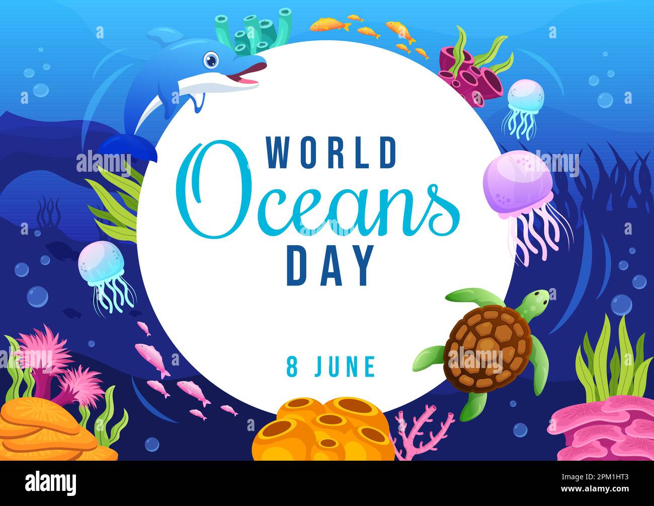 World Oceans Day Illustration to Help Protect and Conserve Ocean, Fish ...