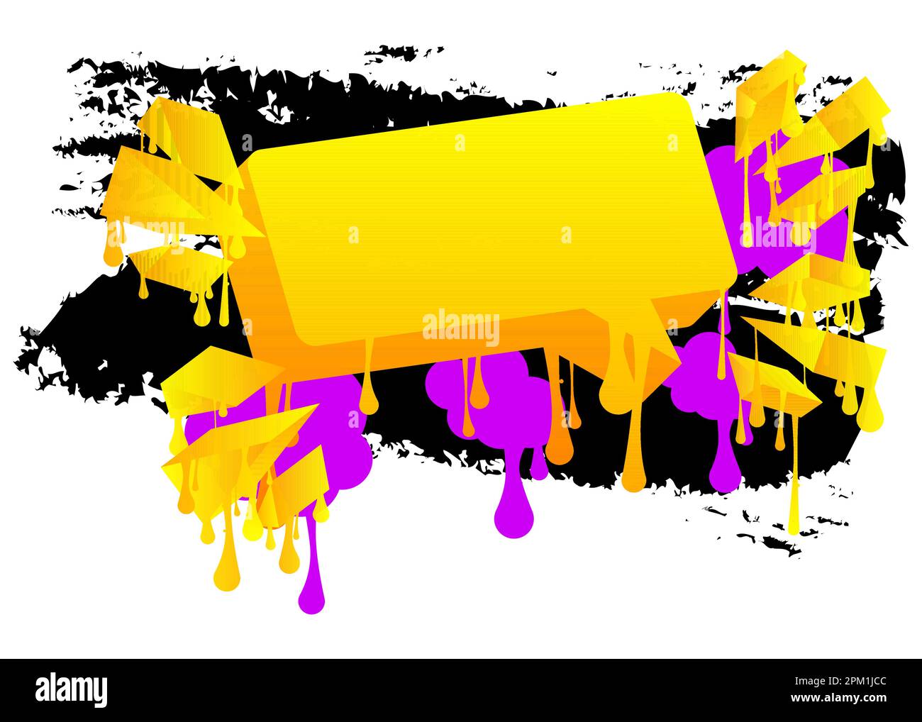 Yellow graffiti speech bubble with purple and black elements. Abstract ...