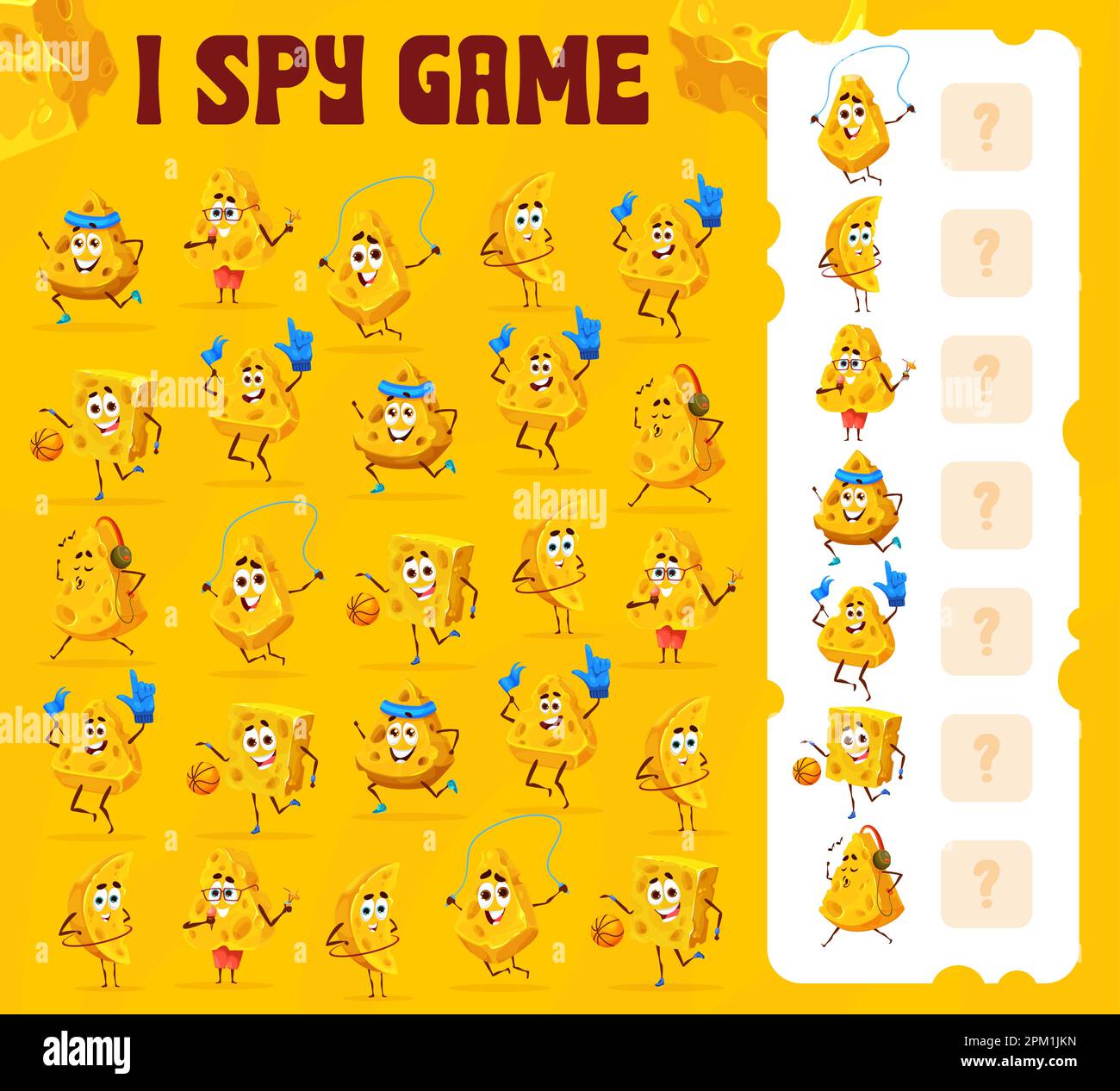I spy game worksheet cartoon maasdam and gouda cheese characters. Kids ...