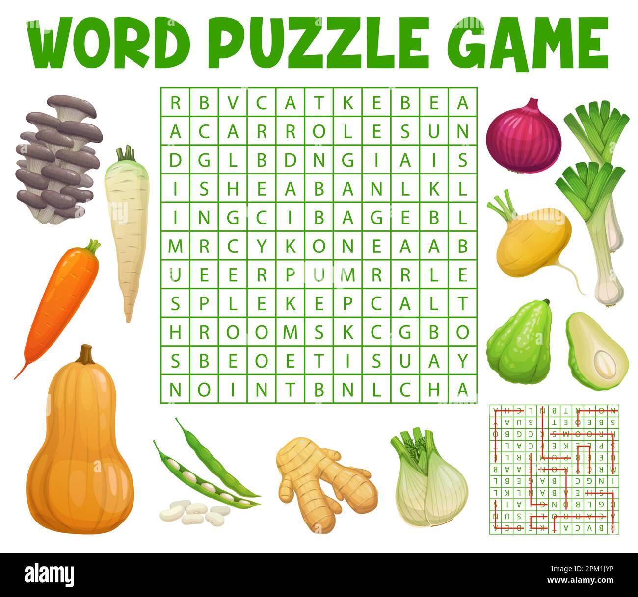 Mushrooms and farm raw vegetables on word search puzzle game worksheet ...