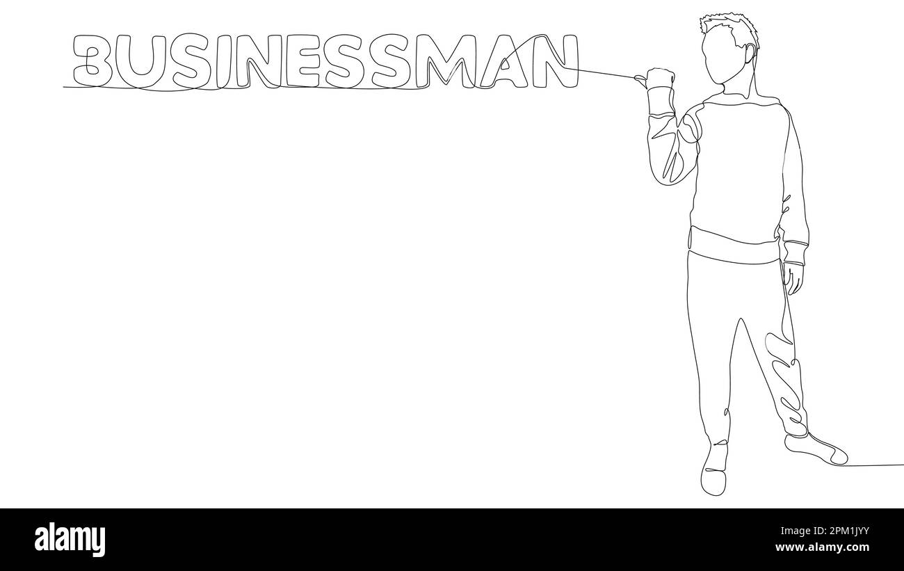 One continuous line of Man pointing with finger at Businessman word ...