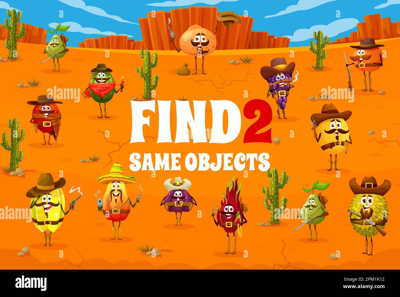 Find two same western cowboy, sheriff, bandit and ranger fruit ...