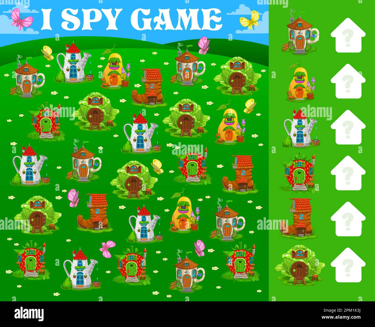I spy game fairytale magic houses and dwellings. Kids vector math ...
