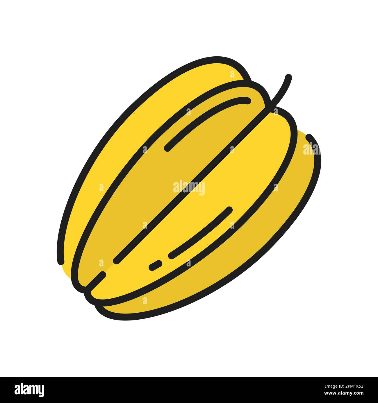 Yellow carambola, star shape fruit color line icon. Vector star-apple ...