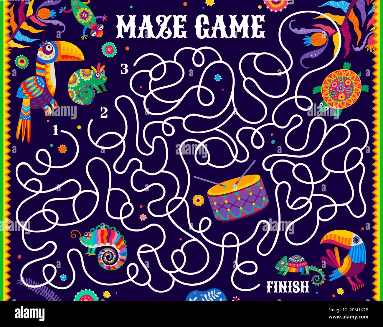Labyrinth maze, cartoon Mexican, Brazilian animals, vector game ...