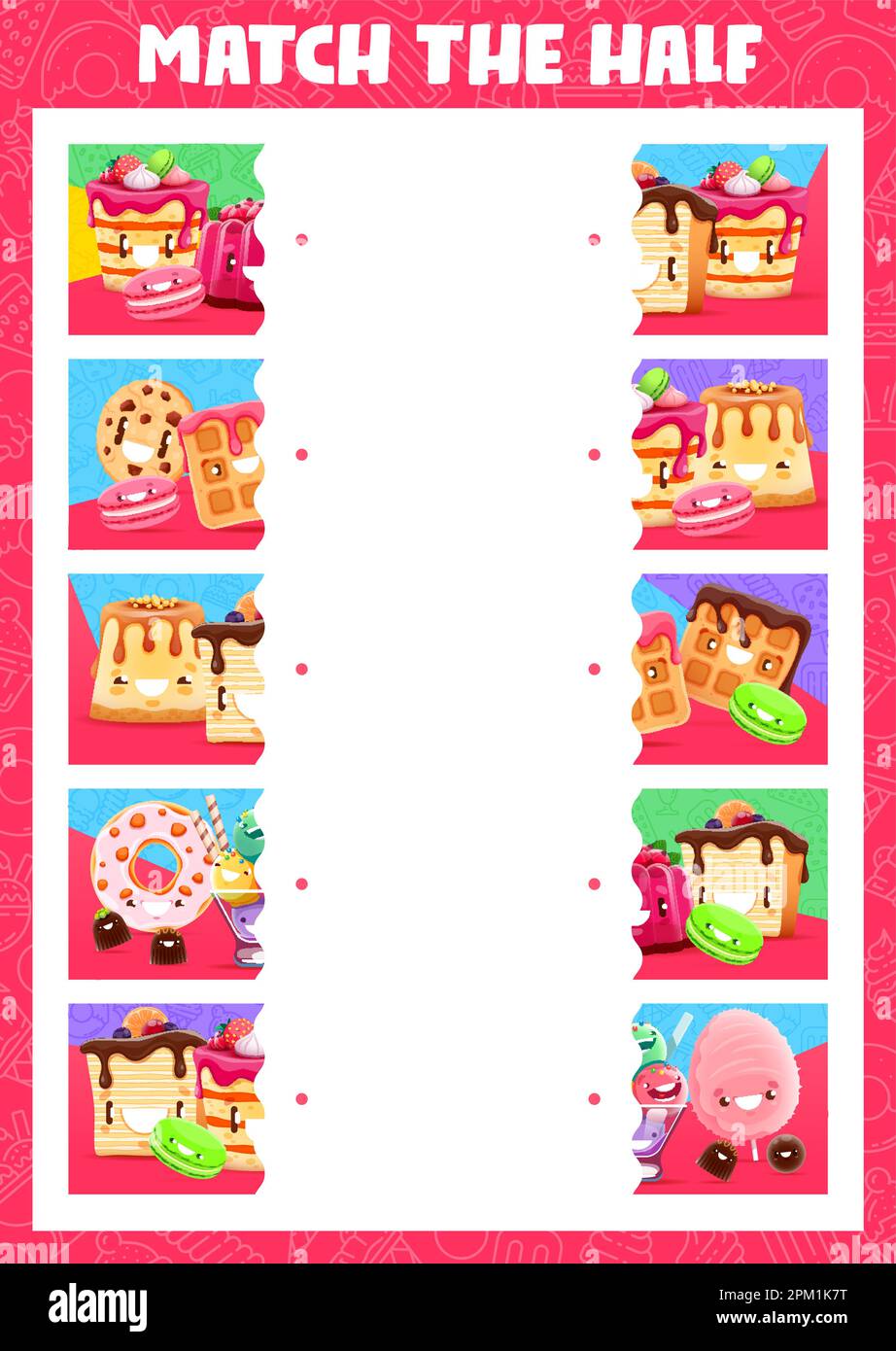 Match the half of cartoon sweets, ice cream and dessert characters ...