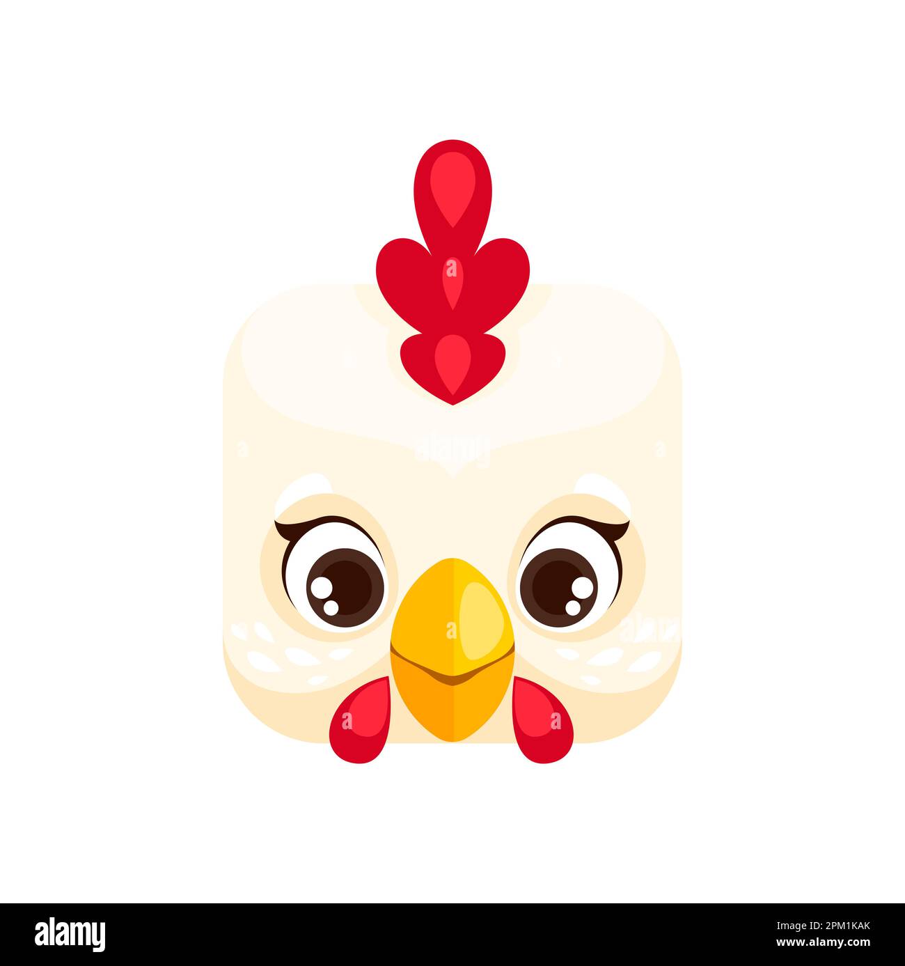 Cartoon rooster kawaii square animal face. Vector farm bird, cock ...