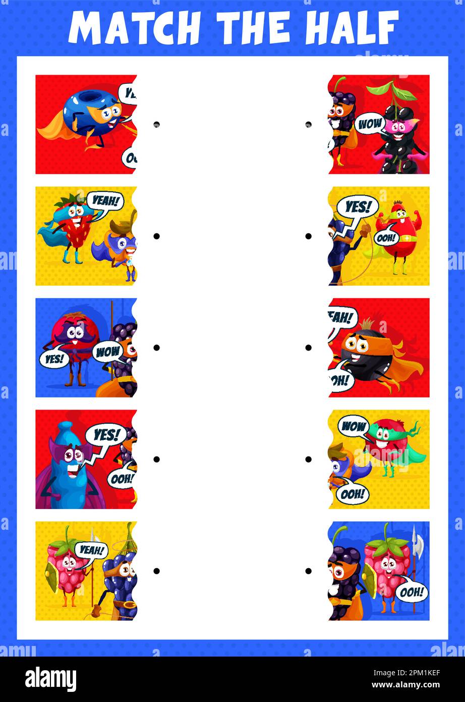 Match the half of cartoon superhero berry characters. Vector game ...
