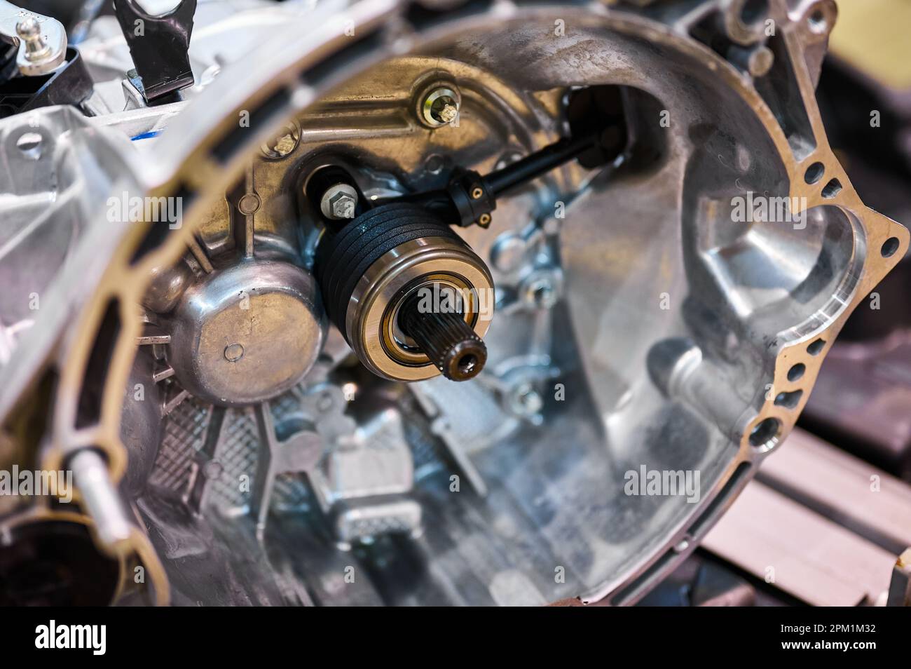 Engine housing for flywheel and clutch basket at assembling Stock Photo ...