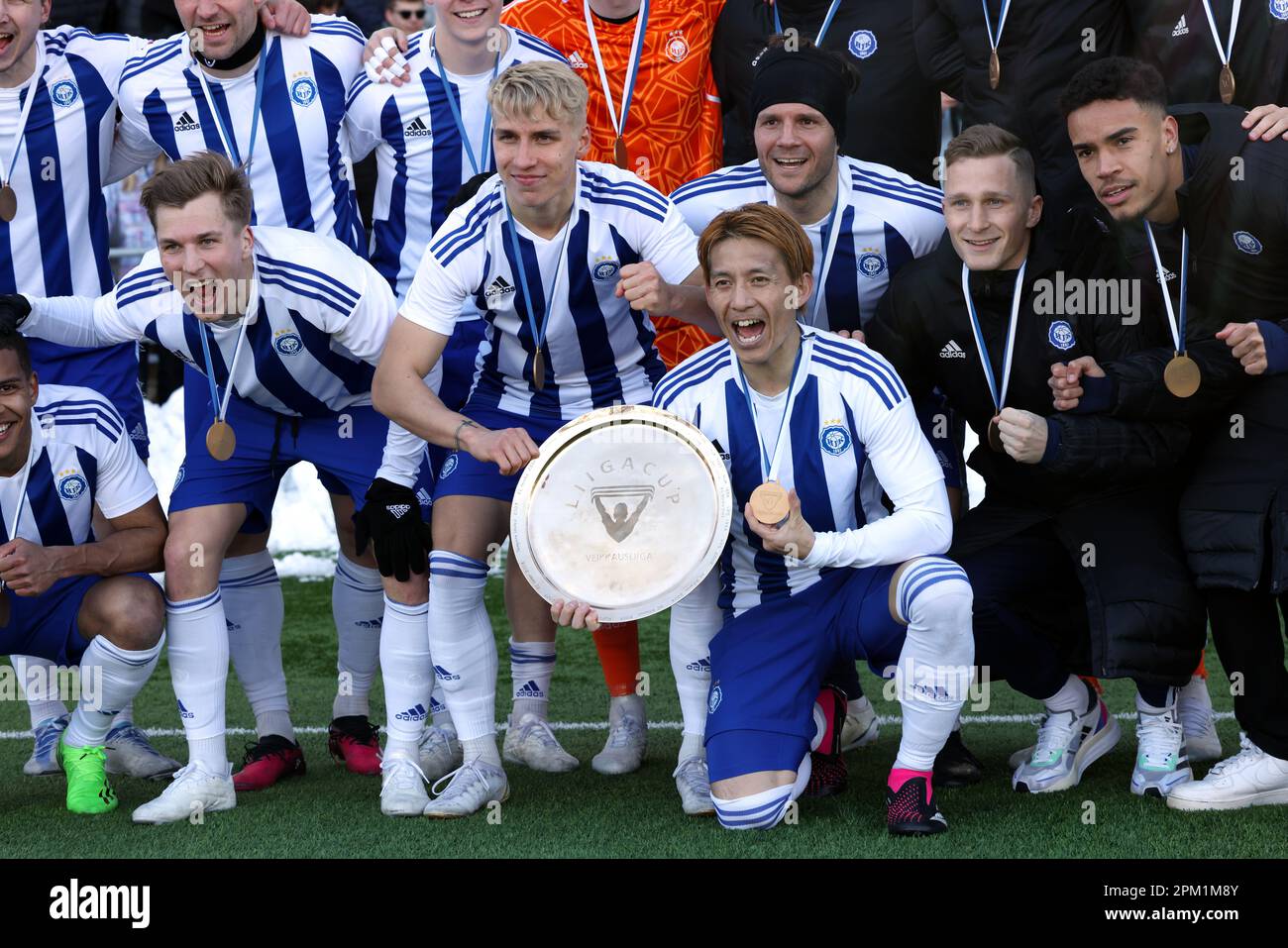 Helsinki, Finland. 1st Apr, 2023. HJK celebrate winning the Finnish ...