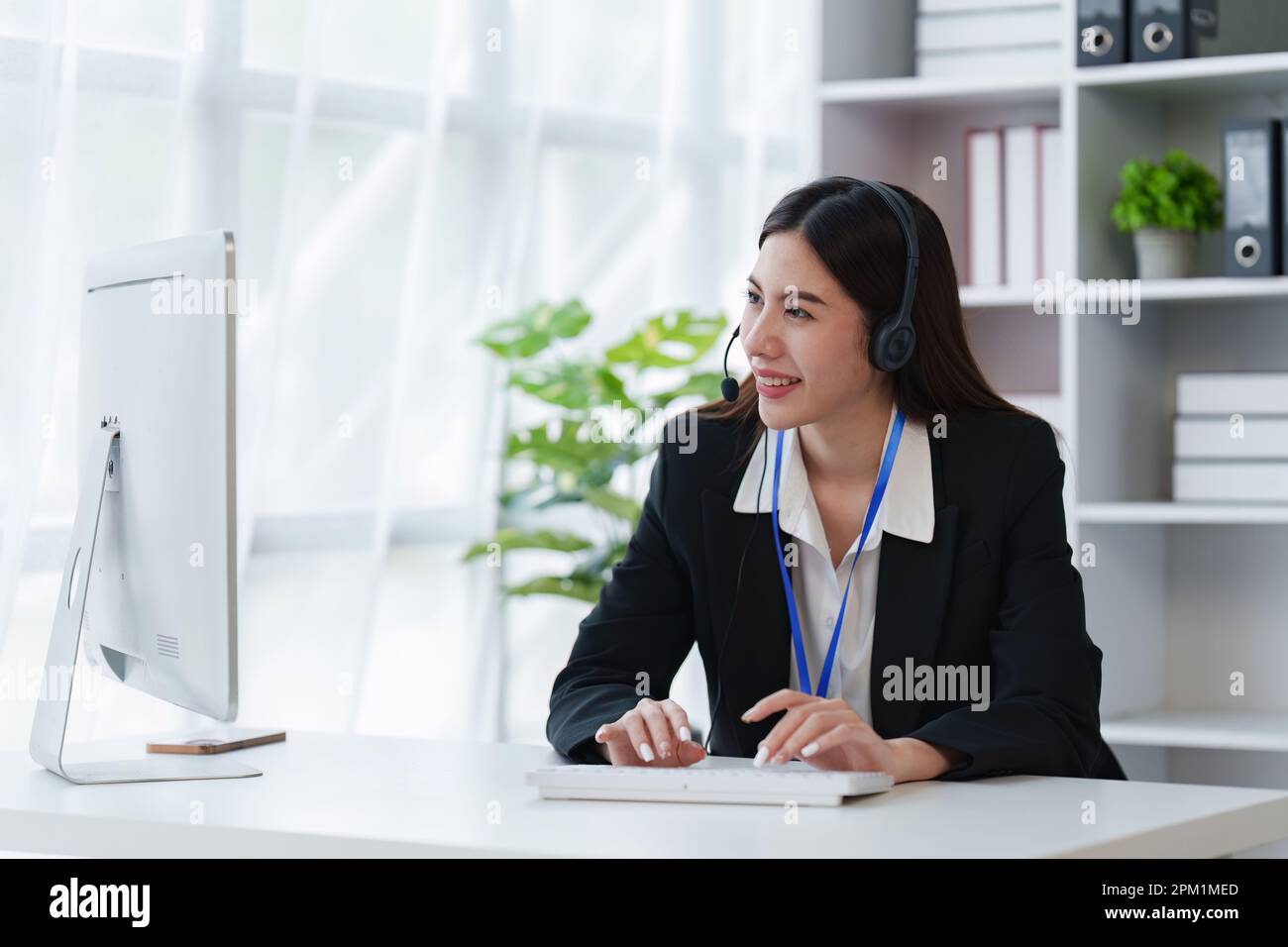 Customer service, woman call center agent giving advice online. Support ...