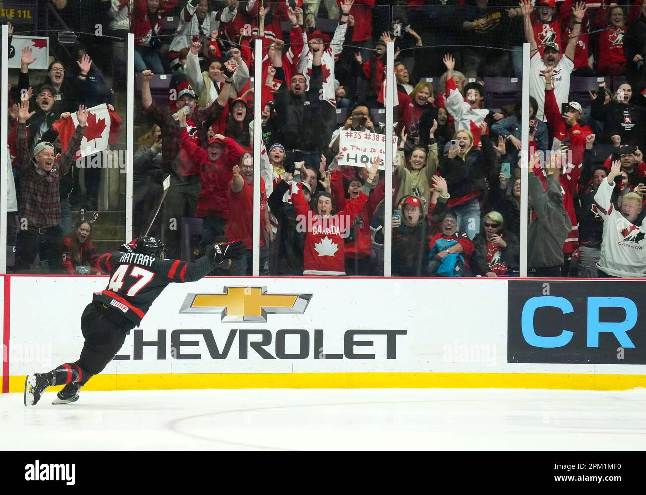 Canada forward Jamie Lee Rattray (47) reacts after scoring past United ...