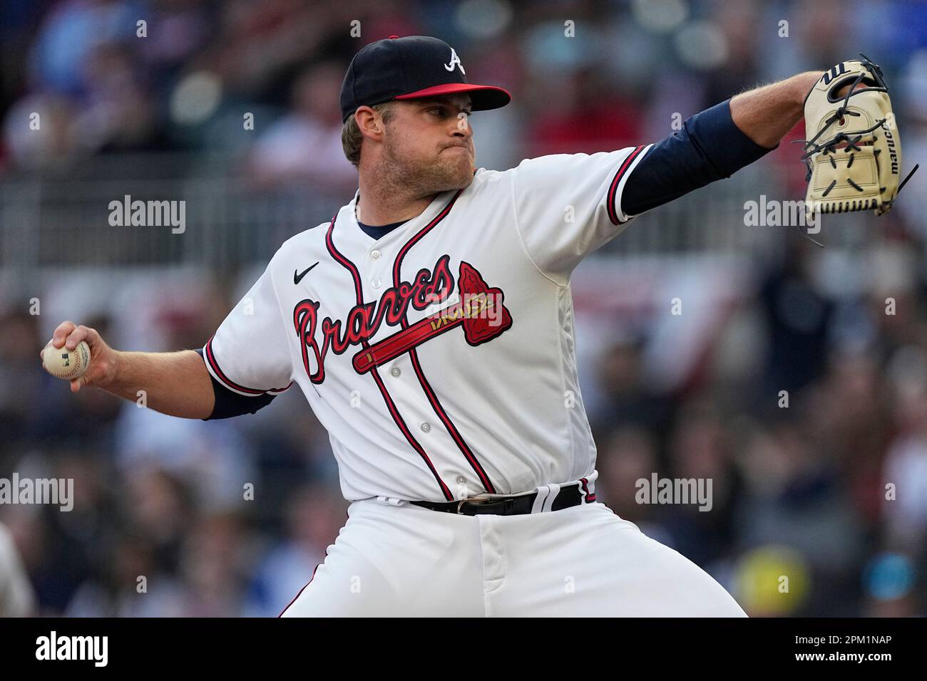 Atlanta Braves starting pitcher Bryce Elder works against the Cincinnati Reds in the first ...