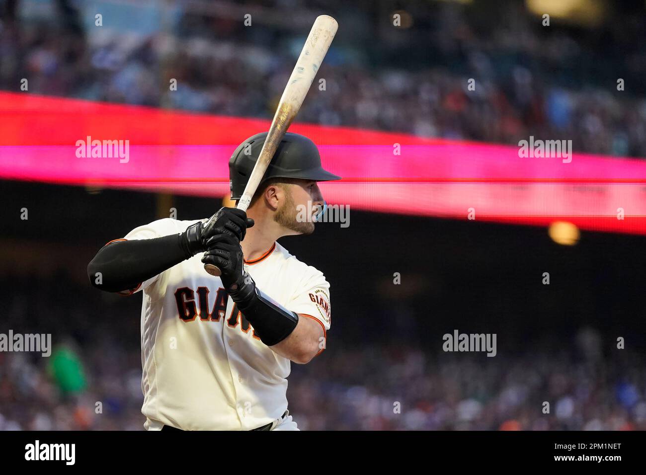 San Francisco Giants' Joey Bart bats against the Los Angeles Dodgers ...
