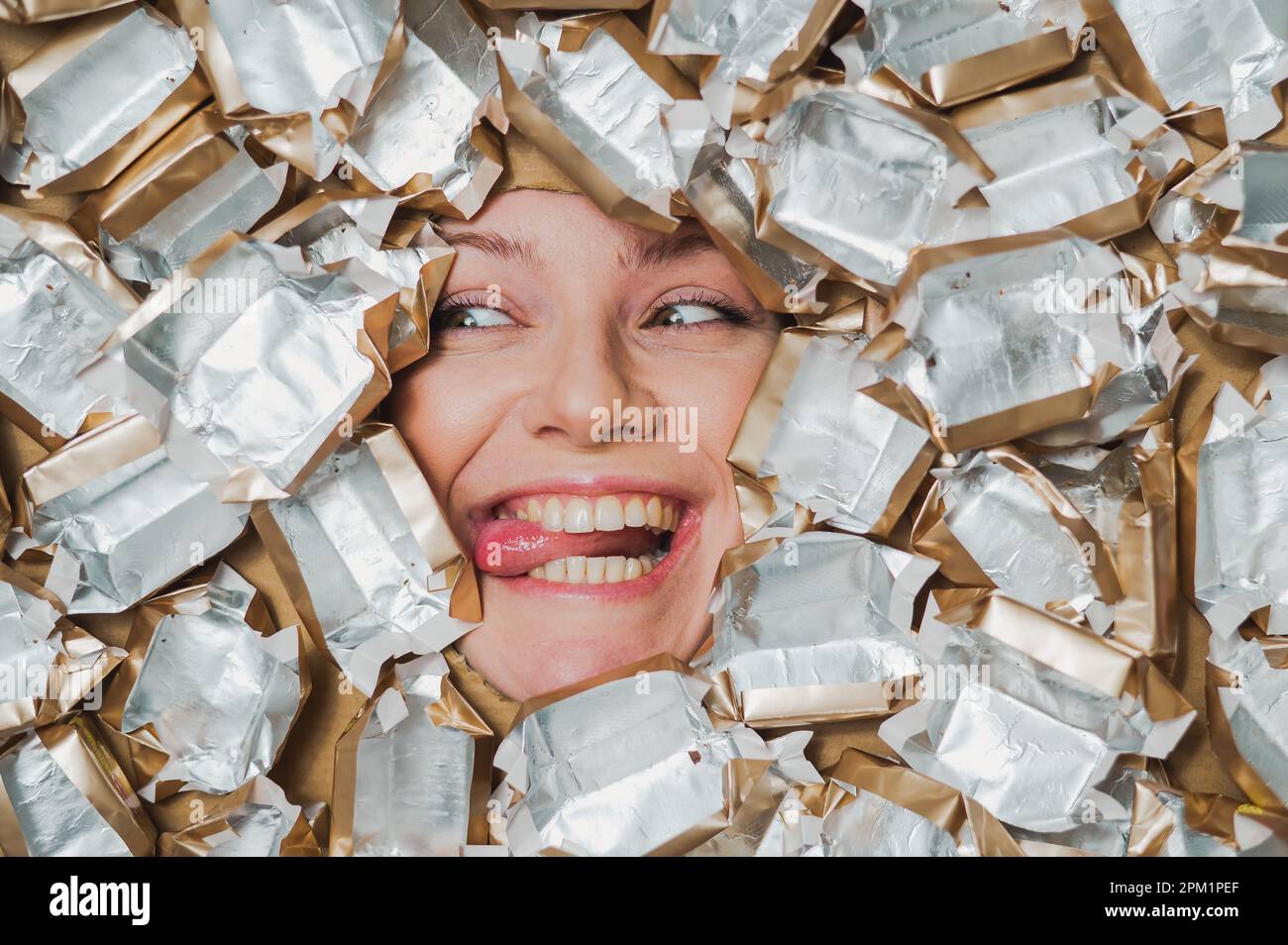 Woman surrounded food sugar hi-res stock photography and images - Alamy