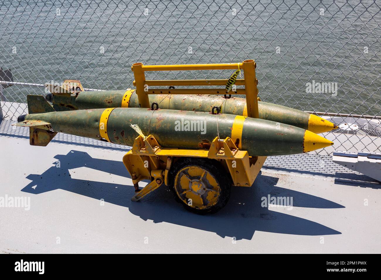 Missiles on display aboard the United States Navy aircraft carrier USS ...