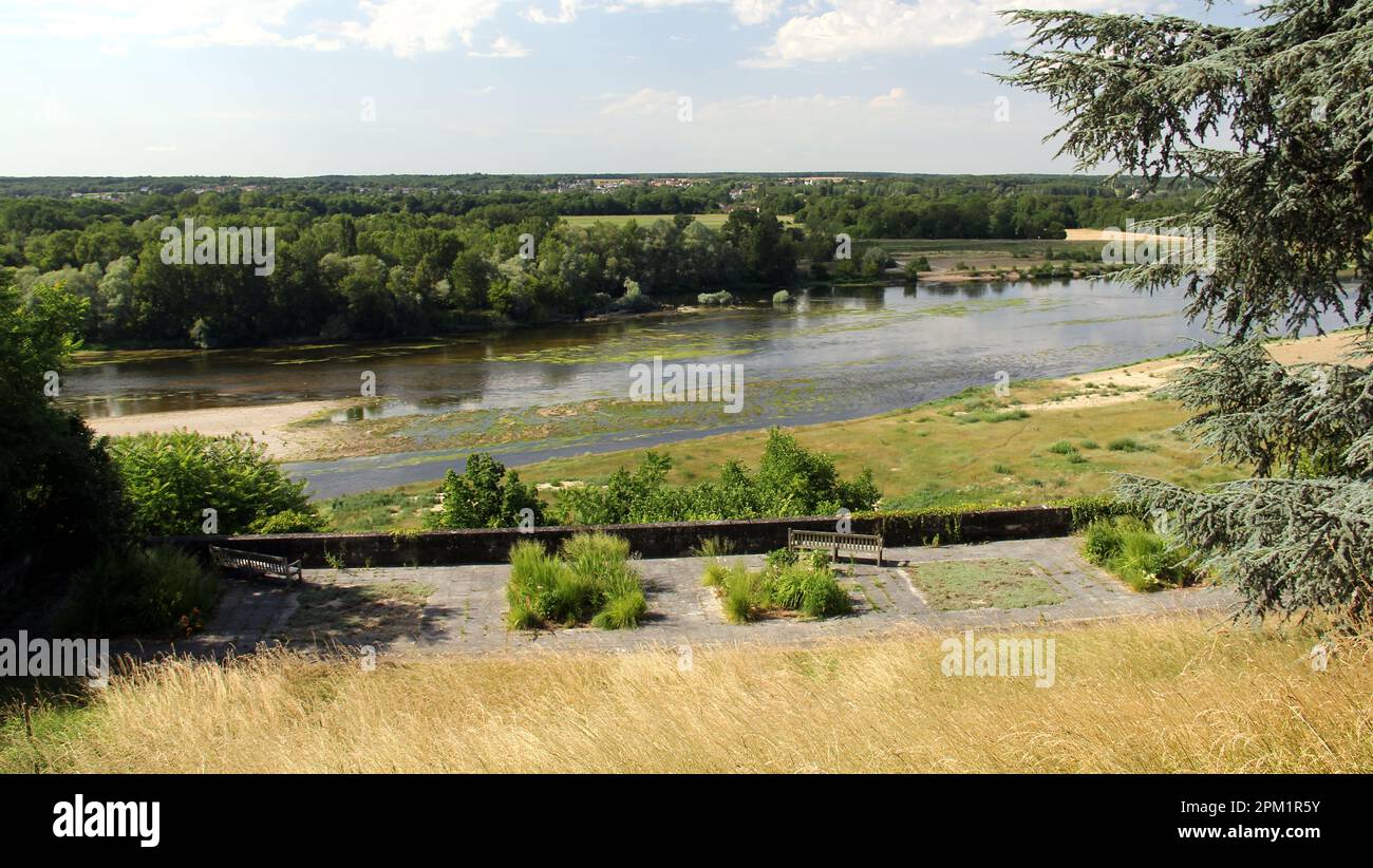 View of the Loire River from the hill on the left bank at Chateau de Chaumont, Loire Valley ...