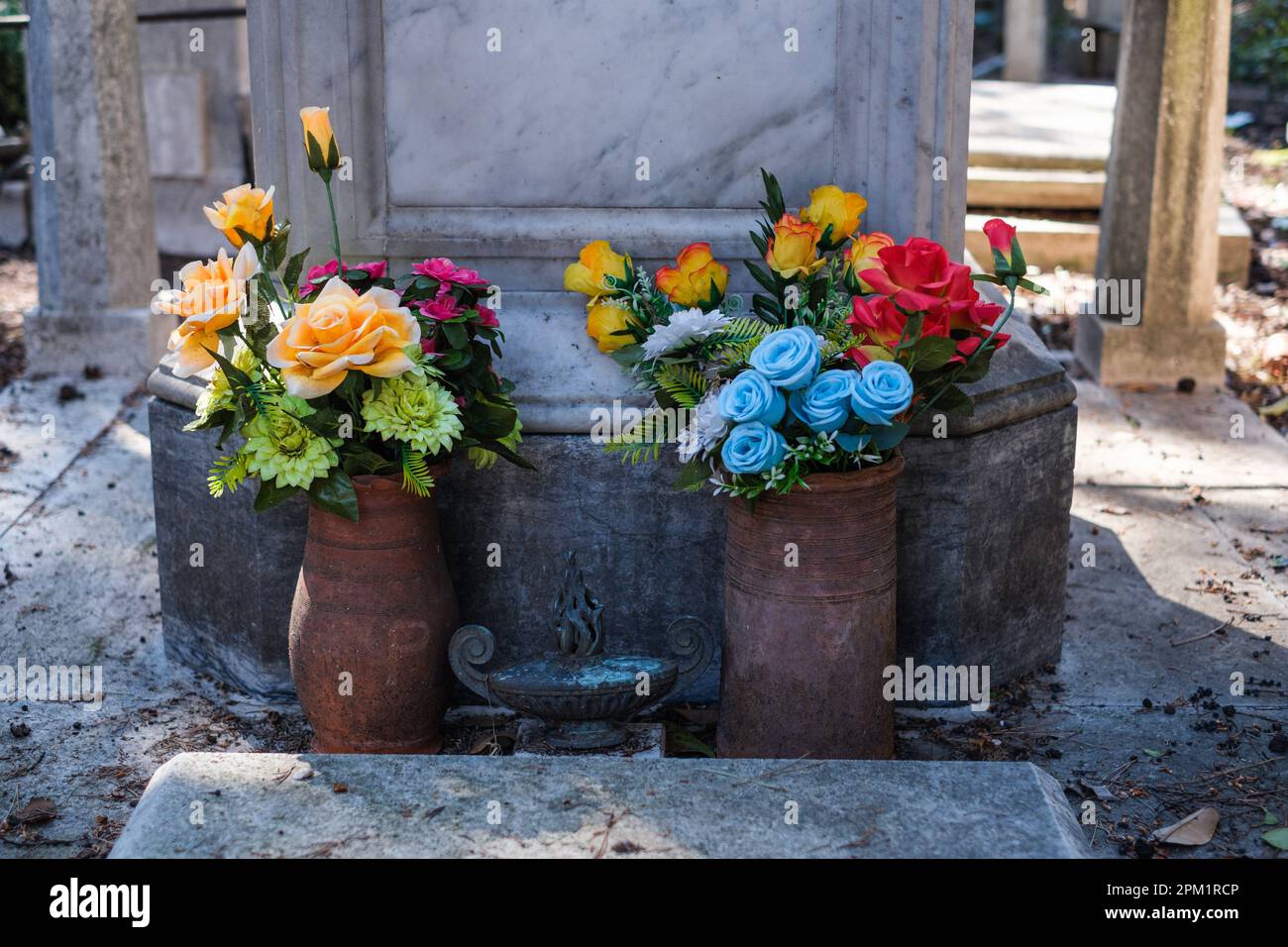 Rome, Italy. 10th Apr, 2023. Pots of flowers seen at a grave in the ...