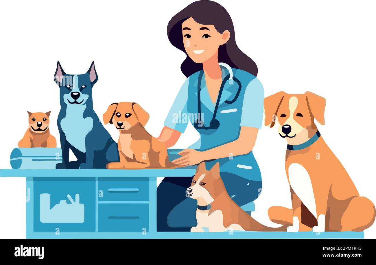 Cute puppies sitting with smiling vet Stock Vector Image & Art - Alamy