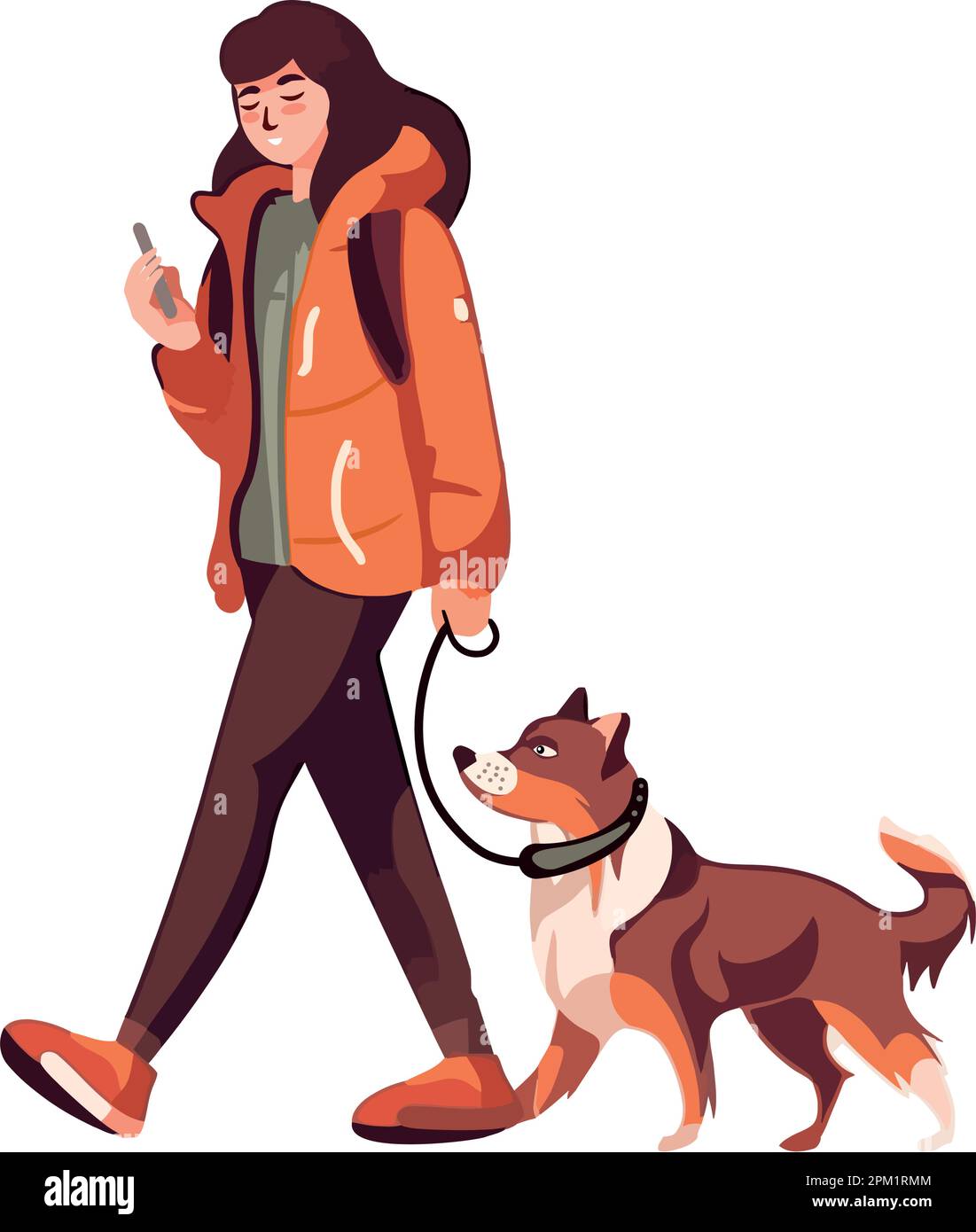 Cute puppy and woman walking outdoors Stock Vector Image & Art - Alamy