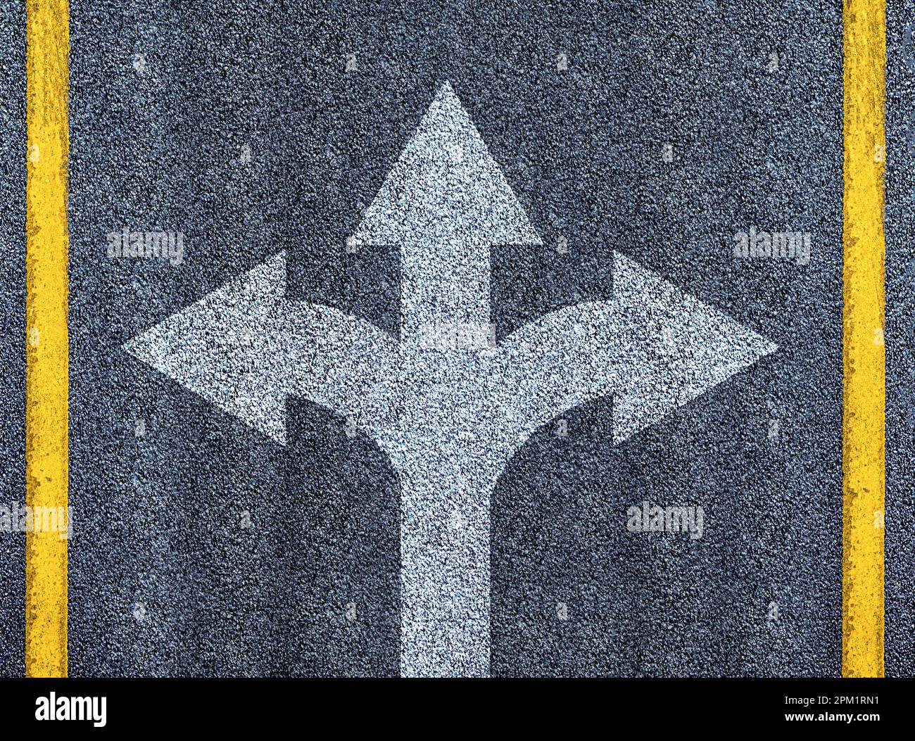 Road with three direction arrow choices top view Stock Photo - Alamy