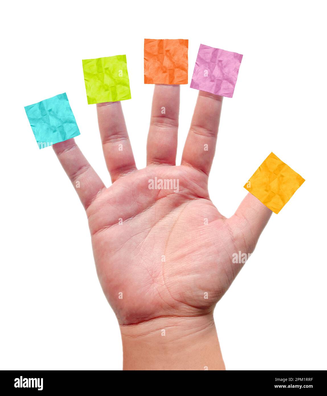 Blank colored stickers on fingers isolated on white background Stock ...