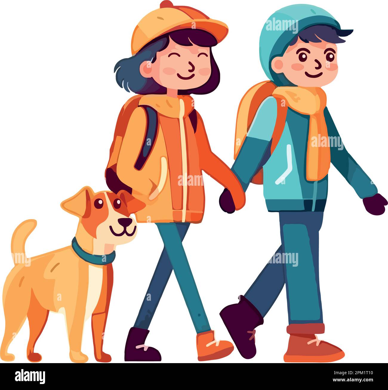 Cute cartoon kids walking their dog Stock Vector Image & Art - Alamy