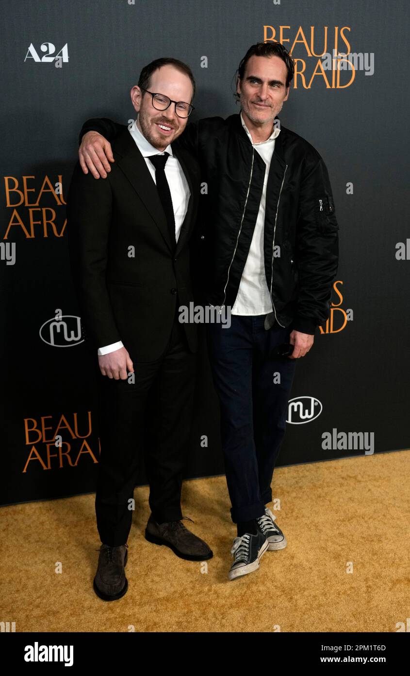 Ari Aster, left, writer/director of "Beau Is Afraid," poses with star ...