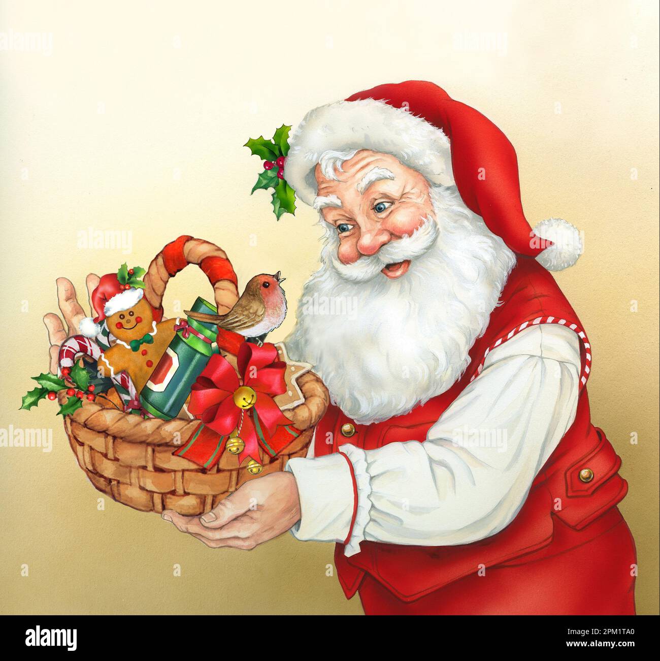 Christmas-Santa holding christmas basket with gingerbread & bon bon ...