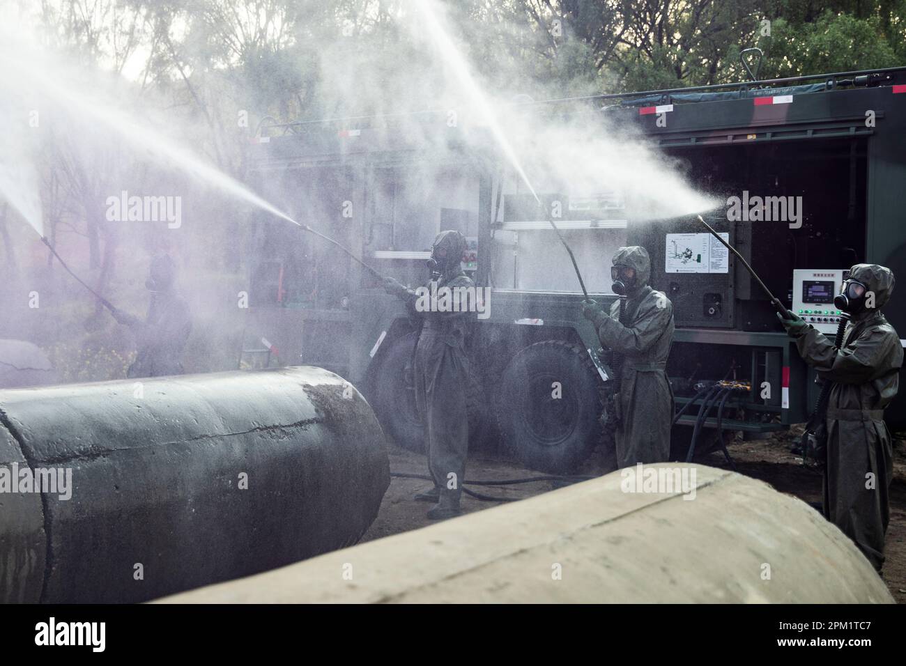 YIXING, CHINA - APRIL 11, 2023 - An anti-chemical unit cleans a ...