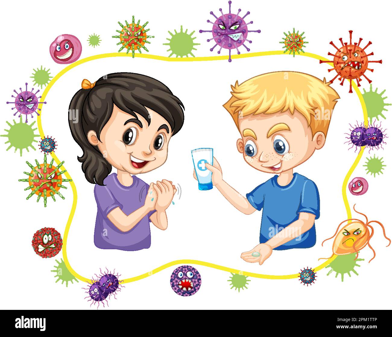 Children cleaning hand using sanitizer alcohol illustration Stock ...