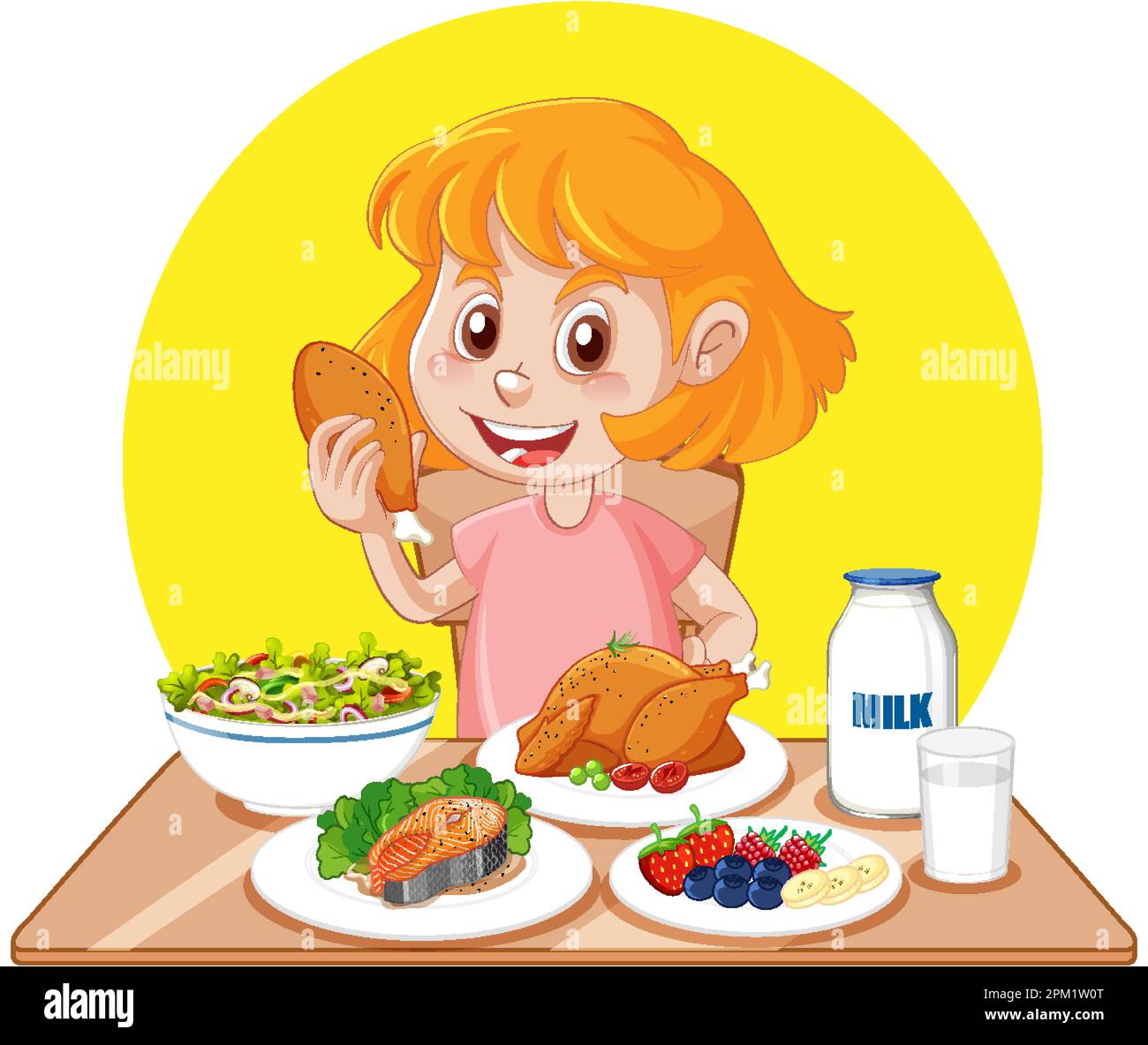 Happy Girl Enjoying Meal illustration Stock Vector Image & Art - Alamy