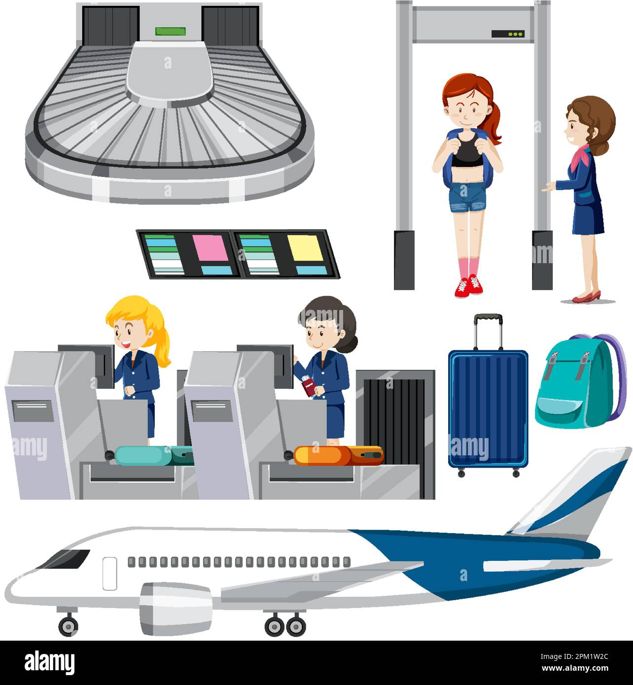 Airport element and people vector set illustration Stock Vector Image ...