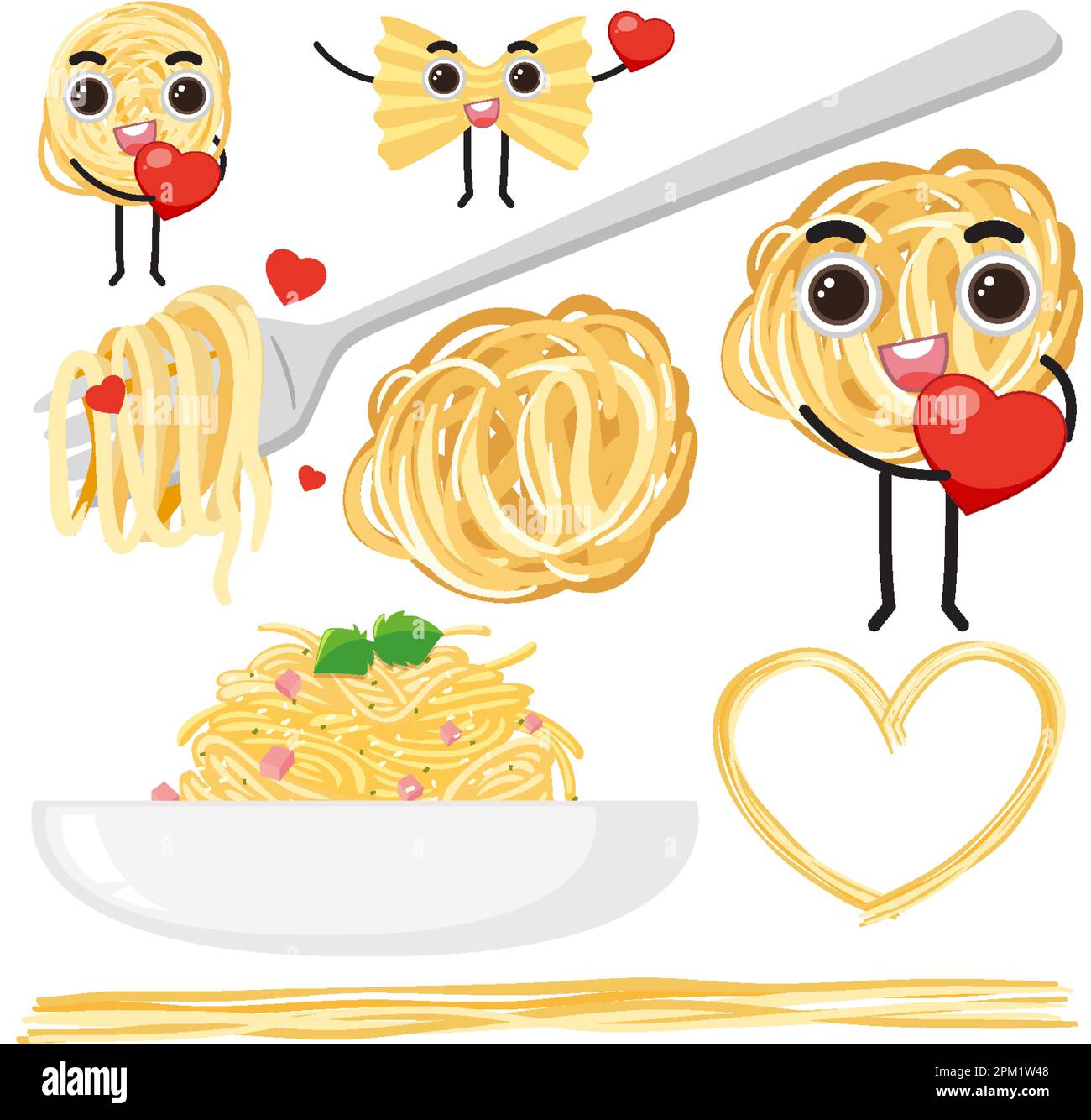 Set of pasta cartoon illustration Stock Vector Image & Art - Alamy