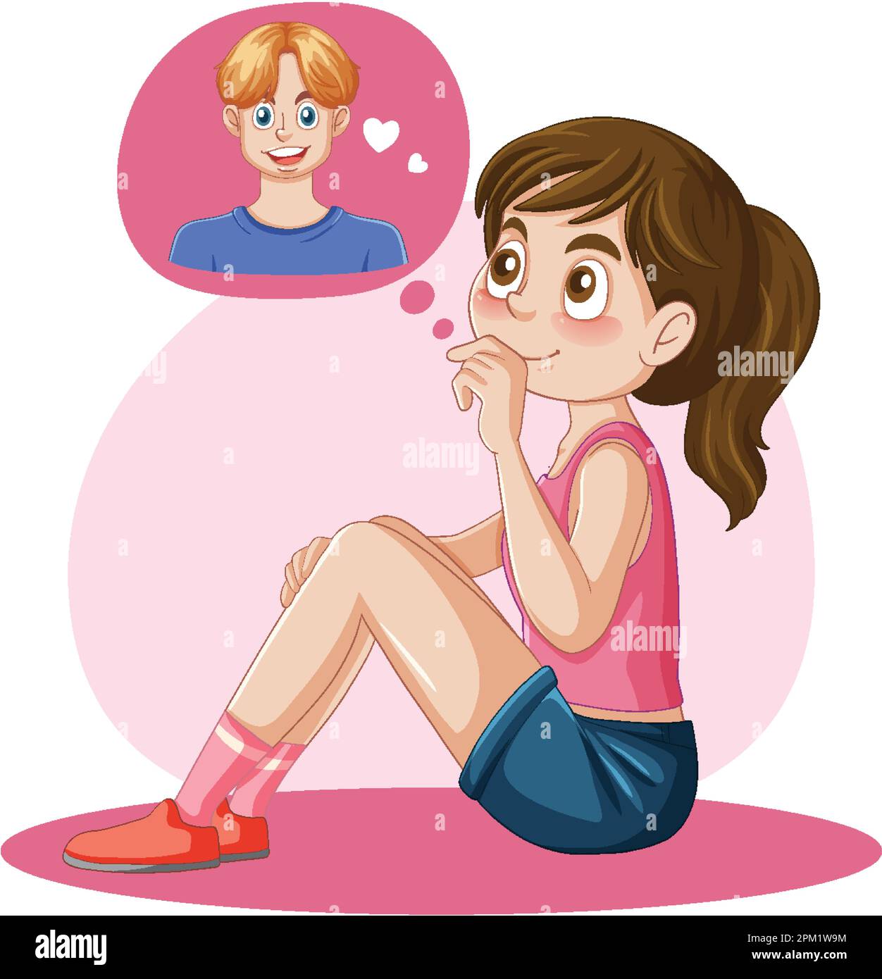 Puberty girl thinking about her boyfriend illustration Stock Vector ...
