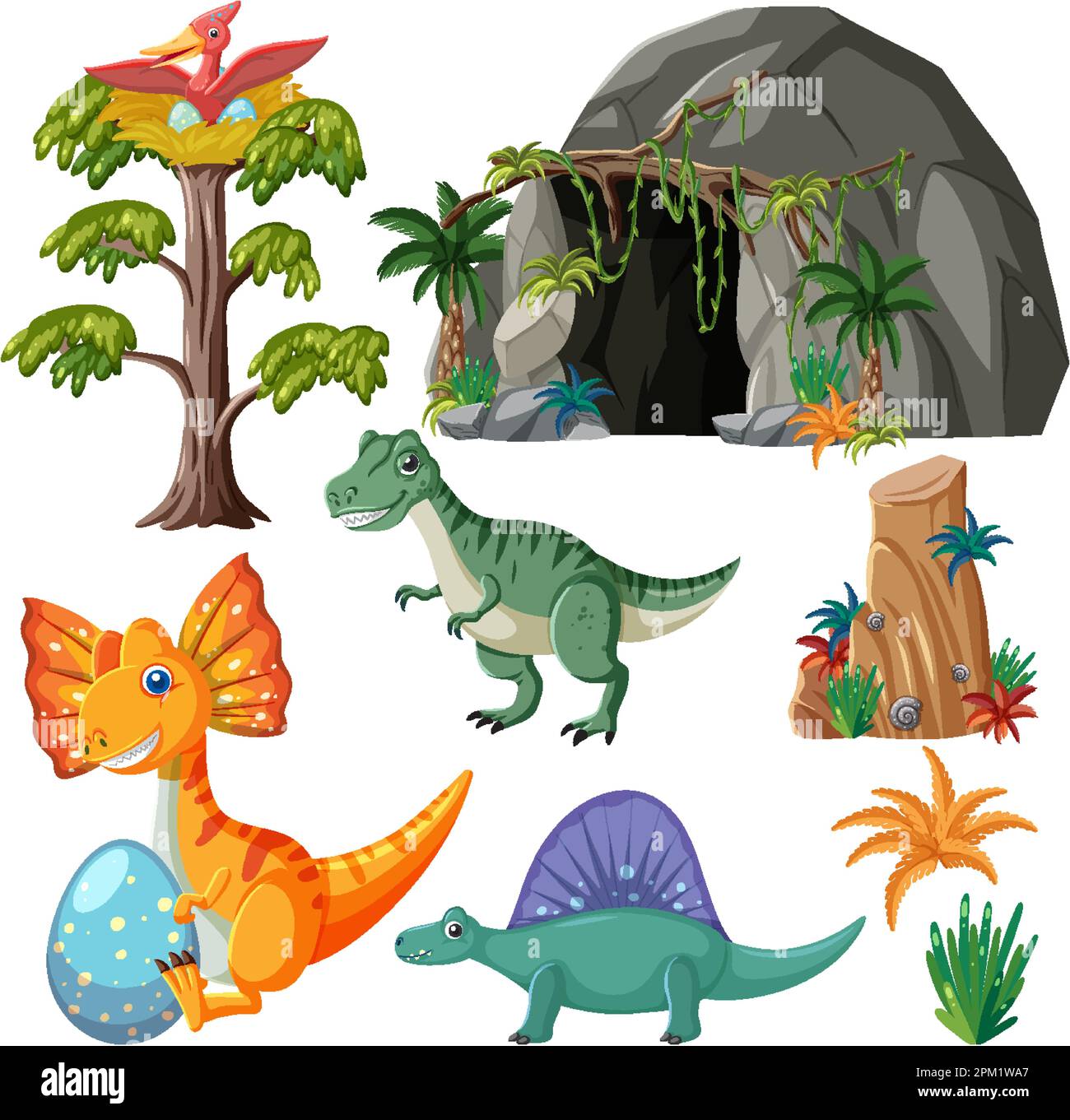 Dinosaurs and Natural Elements Vector Collection illustration Stock ...