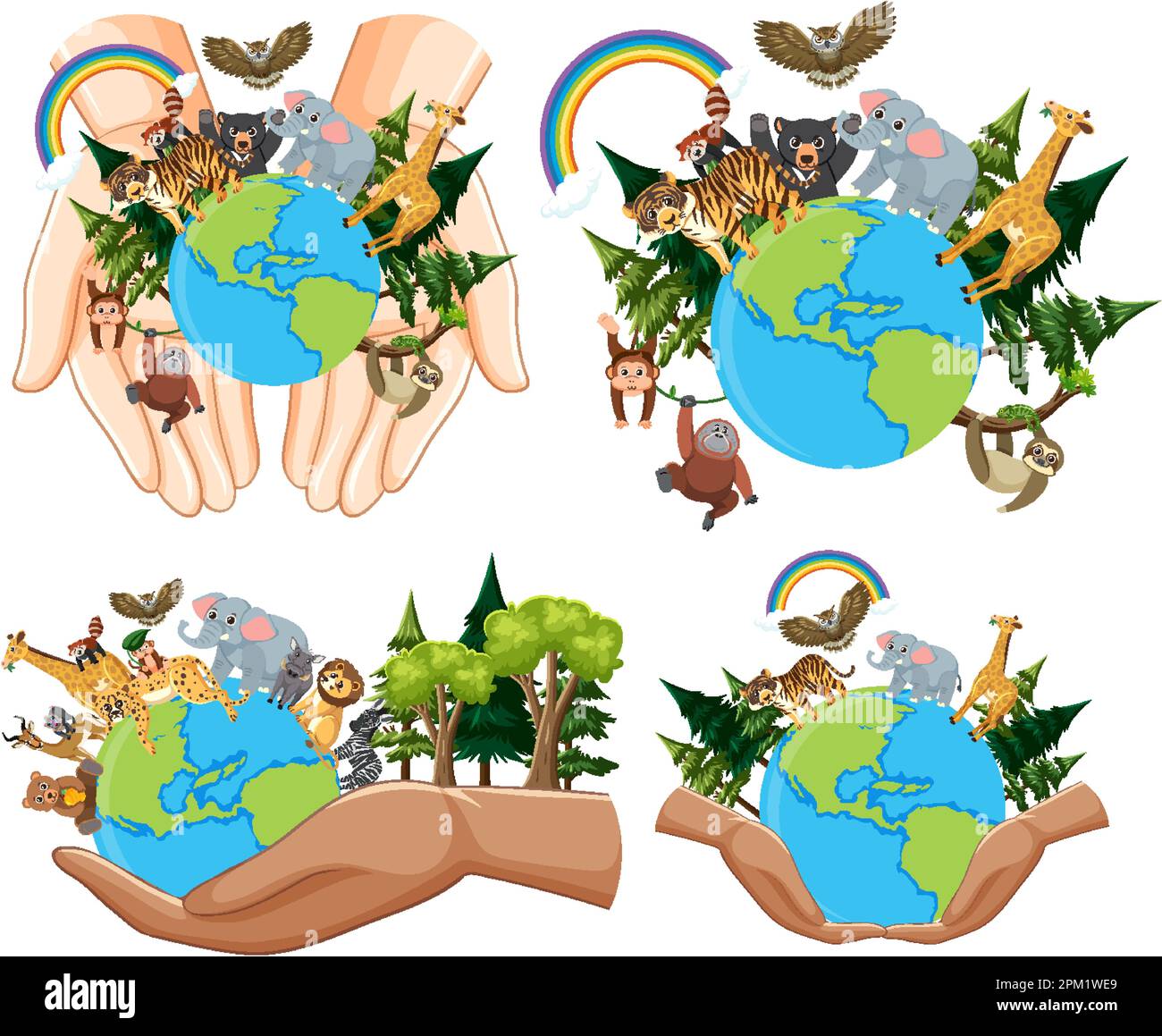 Save the world and animal cartoon logo illustration Stock Vector Image ...
