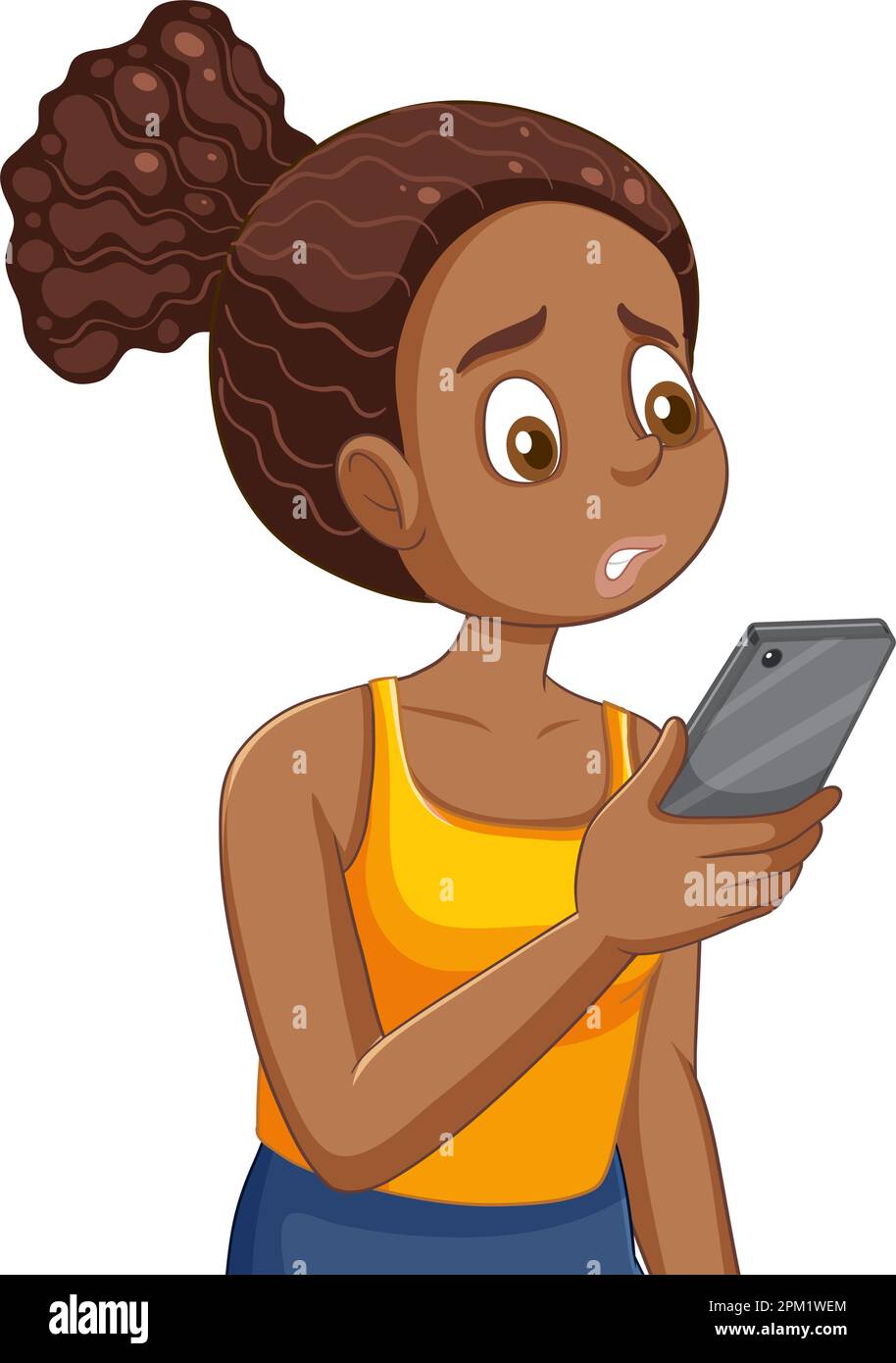 Puberty girl distracted by her phone illustration Stock Vector Image ...
