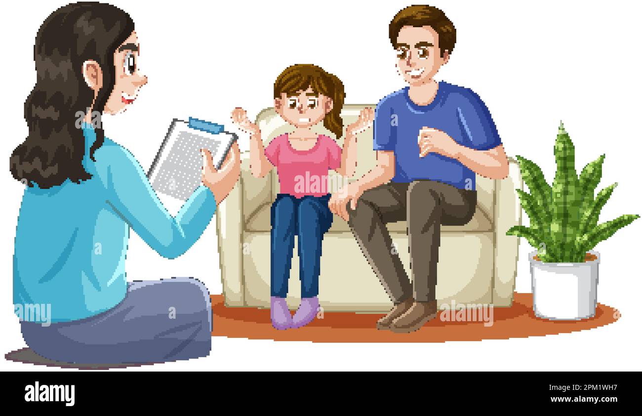 Parent and daughter visiting a mental health professional illustration ...