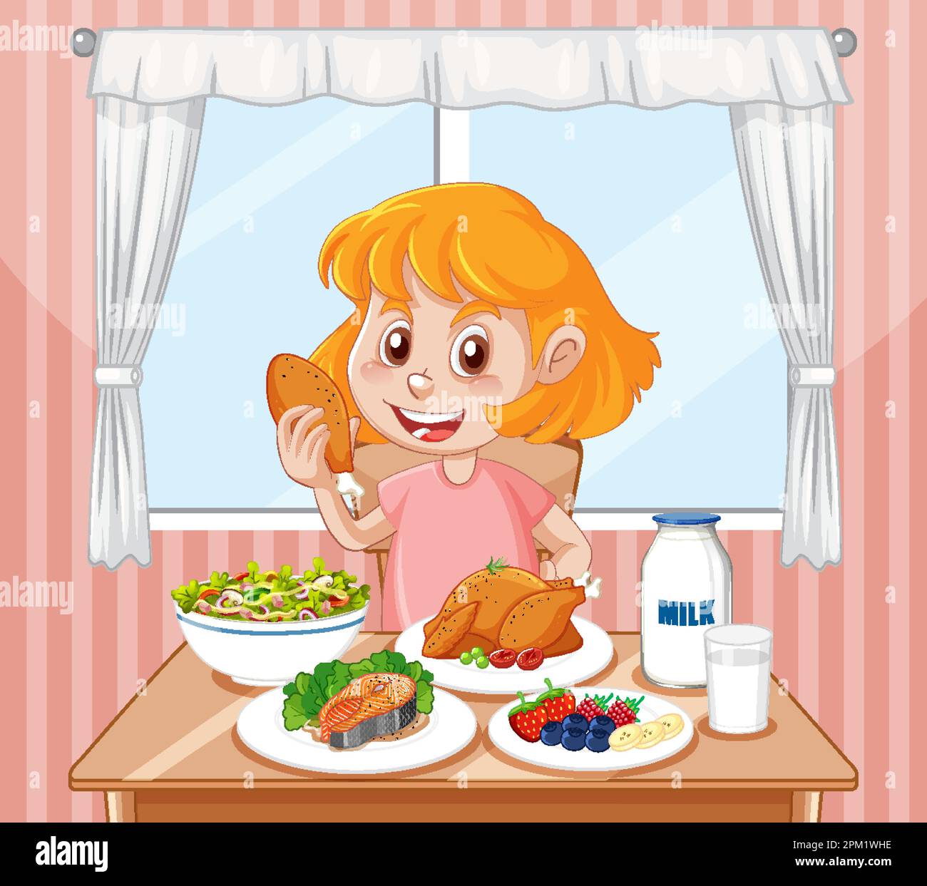 Happy Girl Enjoying Meal illustration Stock Vector Image & Art - Alamy