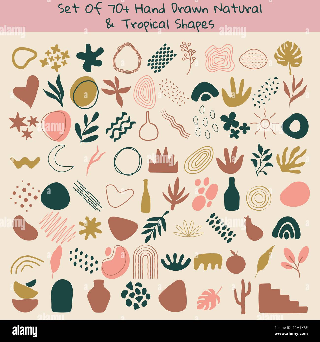 Big set of modern trendy organic hand drawn boho style abstract shapes ...